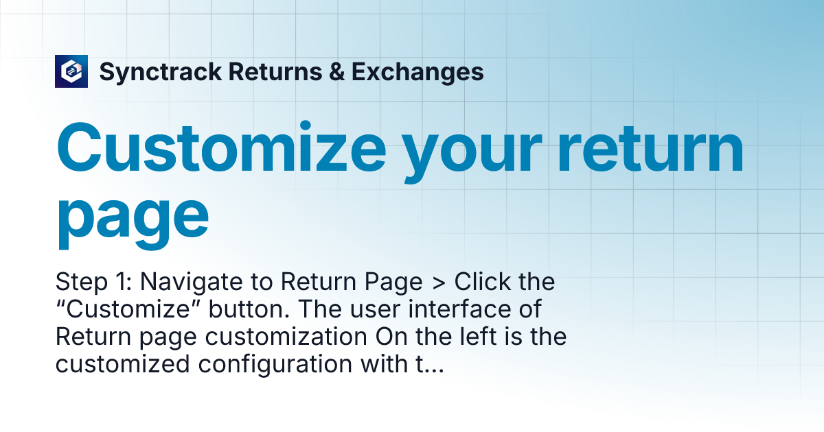 Customize your return page | Synctrack Returns & Exchanges